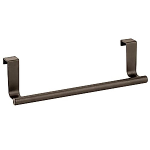 mDesign Metal Over Kitchen Cabinet Door Towel Bar Holder for Hand, Dish, and Tea Towel Rack - Over the Door Towel Bar - Hang on Inside or Outside of Doors - Kitchen Organizer - Omni Collection, Bronze