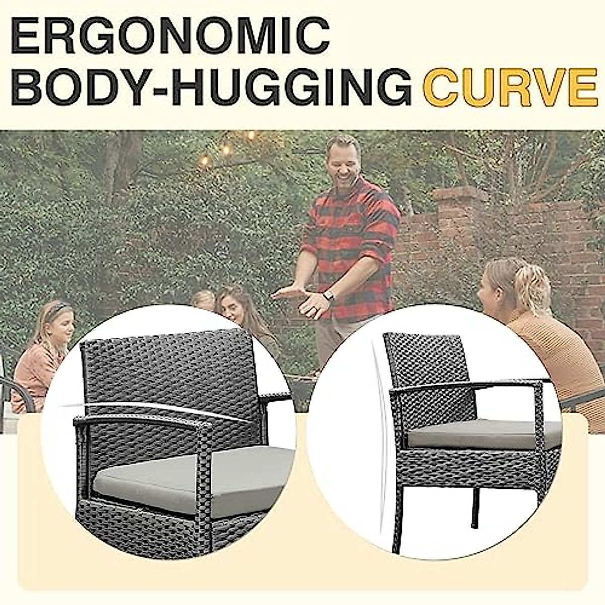 Tappio Outdoor Furniture 3 Piece Patio Bistro Furniture Set, Rattan Conversation Chairs Set with Side Table and Cushions, Porch Set Patio Furniture Set for Balcony Garden Yard, Gray