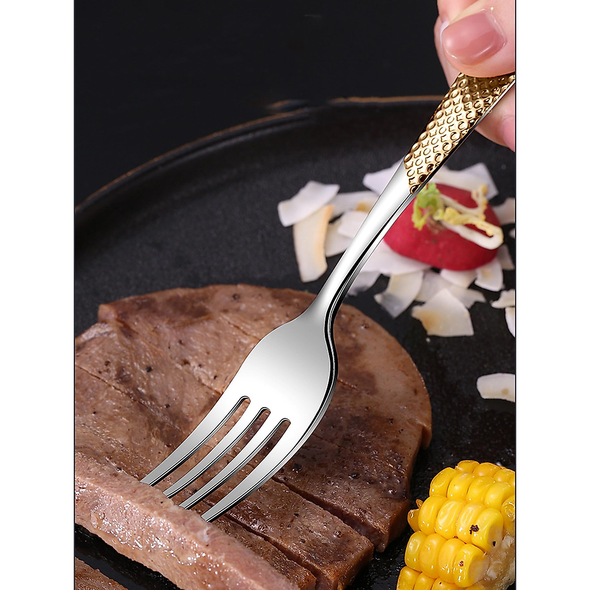 Golden Michelangelo Silverware Set for 8, Elegant 18/10 Stainless Steel Flatware Set, Cutlery Sets for 8 People, Dishwasher Safe (32pcs, Golden) Christmas