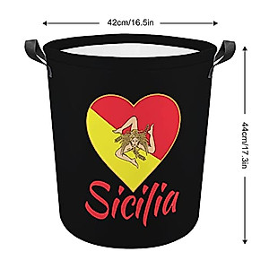 Flag of Sicily - Sicilian Trinacria Foldable Laundry Basket Waterproof Hamper Storage Bin Bag with Handle 16.5"x 16.5"x 17"