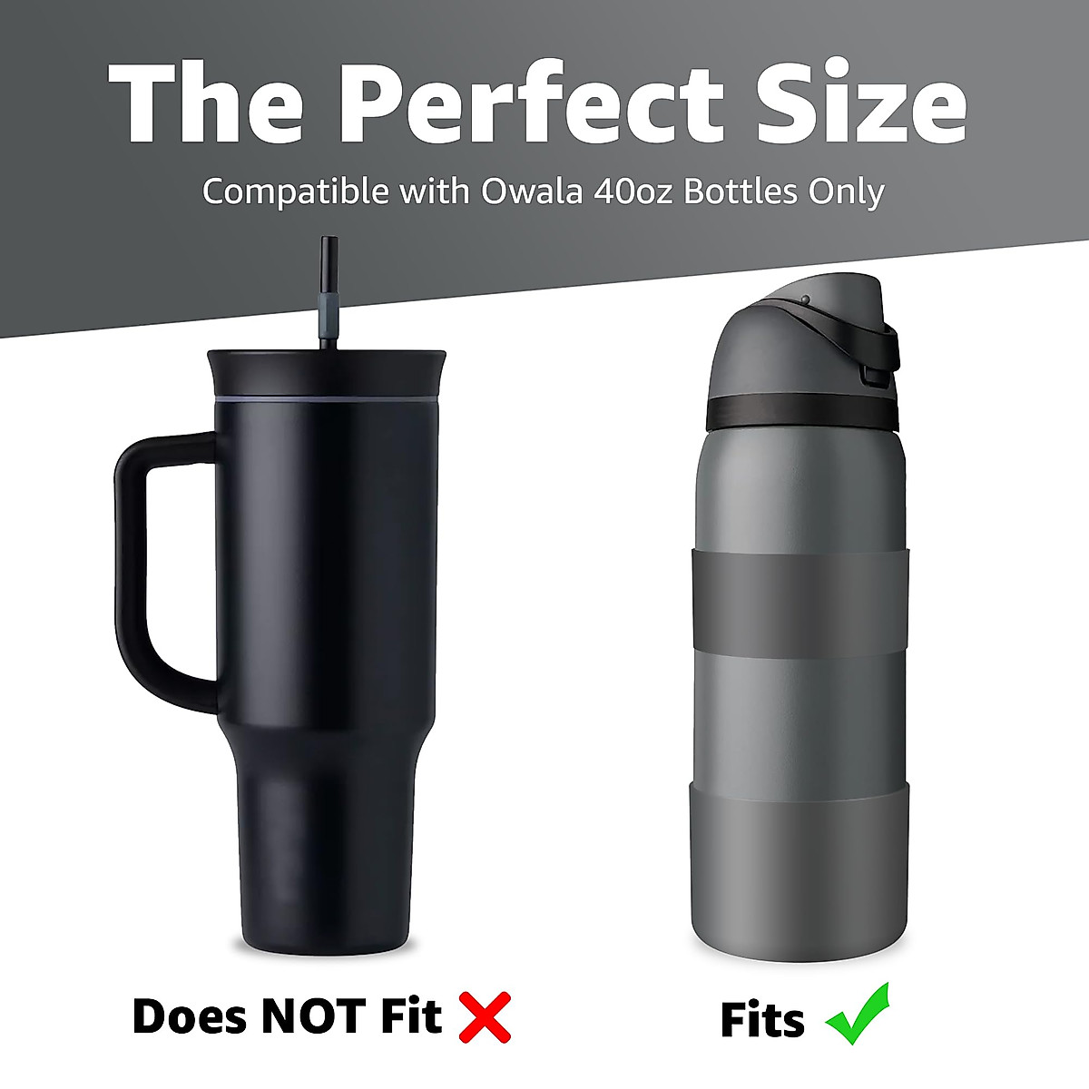 Jmoe USA Silicone Boot Sleeve + Hand Grip for Owala 40oz Water Bottle | BPA Free & Food-Grade Silicone Rubber | Protective Anti-Slip Bottom Bumper Cover | Protects Against Dents & Scratches (Grayt)