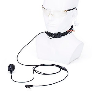 Zeadio Tactical Laryngophone Earpiece - Heavy Duty Throat Mic Covert Acoustic Tube with Finger PTT Microphone, Fits for 2 PIN Kenwood HYT Wouxun Puxing Quansheng radios etc