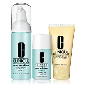 Clinique Acne Solutions Fix It Kit Set For Acne Prone Skin | Acne Solutions Cleansing Foam, Clinical Clearing Gel + Dramatically Different Moisturizing Gel