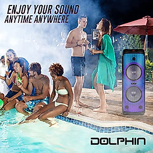 Dolphin SPF-1212R Powerful Sound & BASS 5100W | Portable Rechargeable Big Party Speaker | Dual 12", 3X 1 Tweeters | LED Party Lights, Handles and Wheels