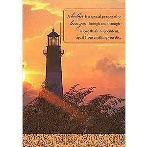 Designer Greetings Lighthouse and Orange Sky Religious Birthday Card for Brother