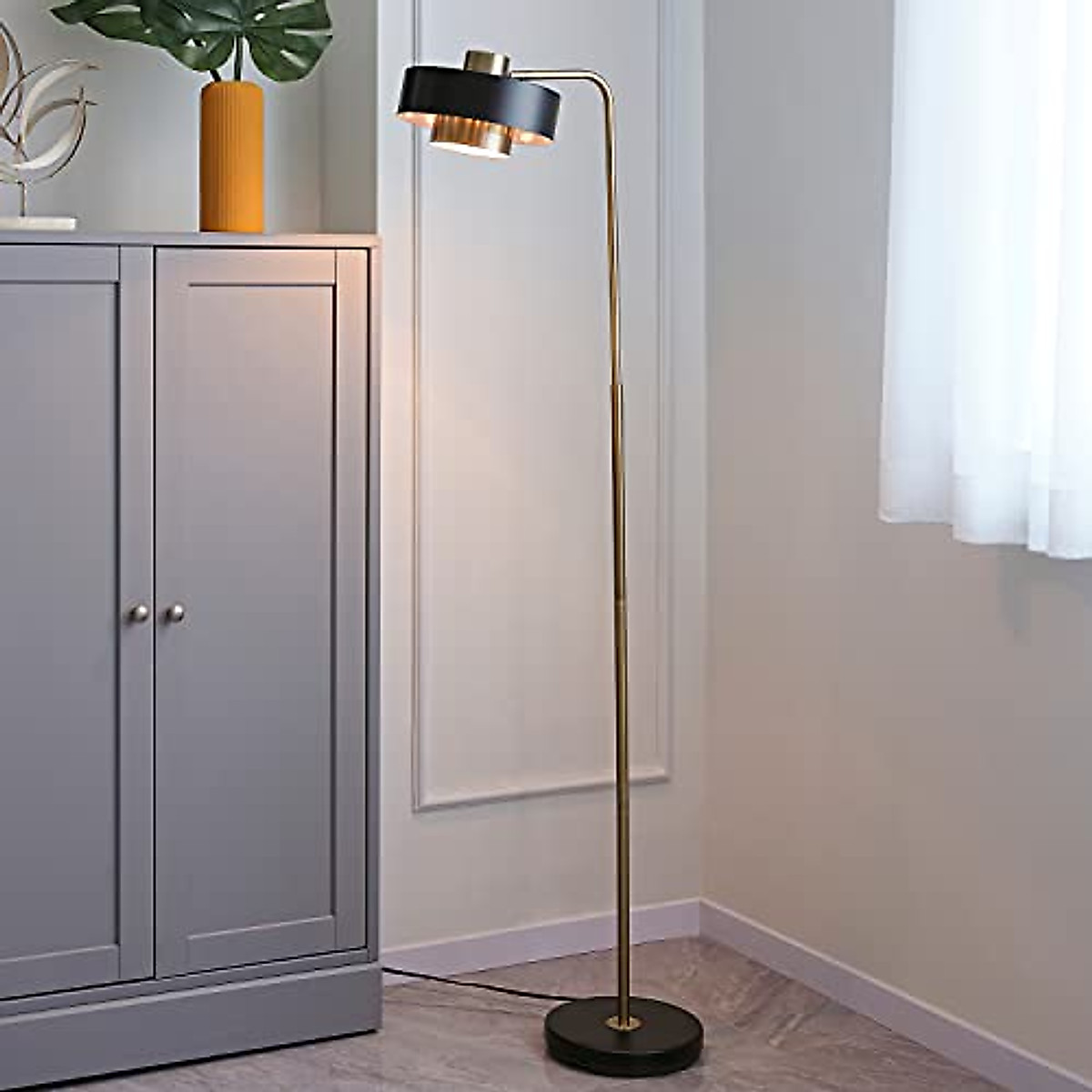 Globe Electric 67491 Felipe Floor Lamps, Antique Brass, Black Accent