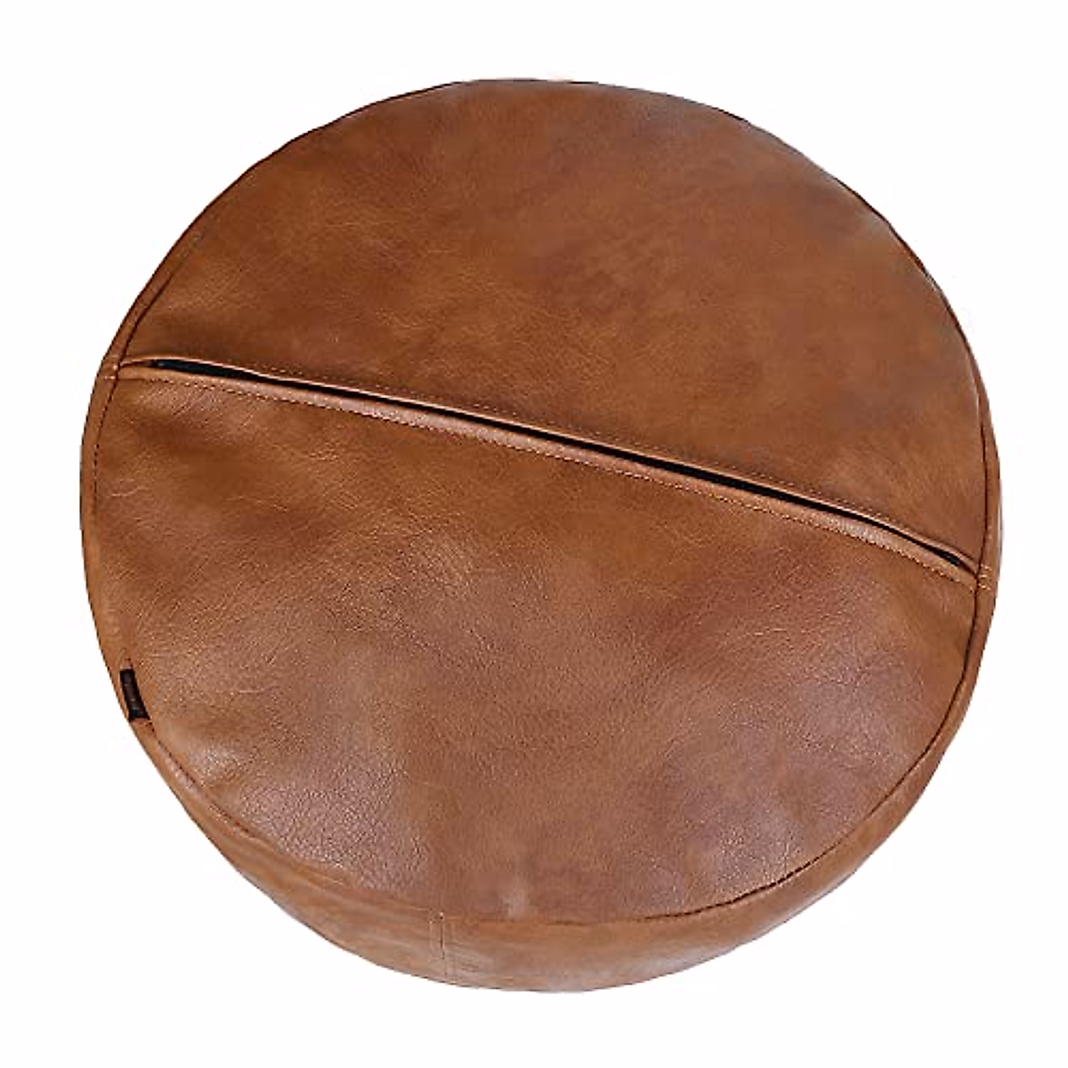 Thgonwid Unstuffed Faux Leather Pouf Cover, Handmade Footstool Ottoman Storage Solution, Floor Footrest Cushion - 16.5”x12.5”, Amaretto
