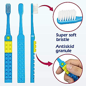 Dr.RAY Kids Toothbrush with Building Blocks and Toothbrush Covers, Extra Soft, Ages 6+ (Pack of 1, Blue)