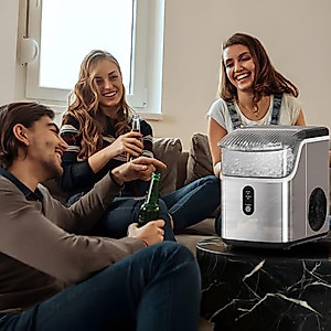 Nugget Ice Makers Countertop, Pebble Ice Machine with Chewable Pellet Ice, 34Lbs/24H, Self-Cleaning, Sonic Ice, One-Click Operation, for Kitchen,Office Stainless Steel Silver