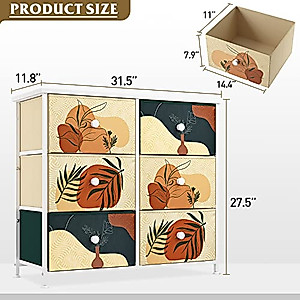 EnHomee Dresser, Cute Dresser for Bedroom, Small Dressers for Bedroom, 6 Drawer Dresser for Closet, Boho Dresser with Fabric Drawers, Bedroom Dressers & Chests of Drawers, Wooden Top