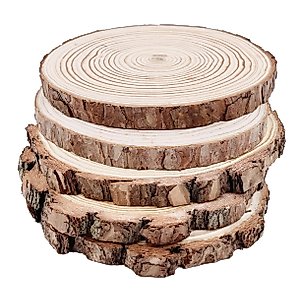 Natural Round Discs Rustic Wood Slices 5 Pcs 7-8 inch Unfinished Wood kit Circles Crafts Tree Slices with Bark Log Discs for DIY Arts and Wedding Christmas Ornaments