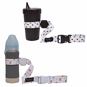 Sippy Cup Straps for Baby Bottle Toy Leash 2 Pack for Stroller High Chair Strap (Hearts/Rainbow)