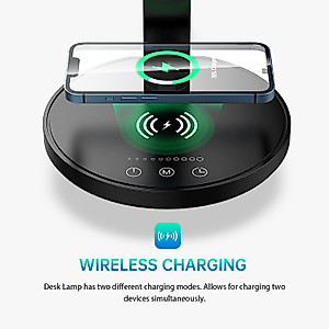 Fugetek LED Desk Office Lamp with Wireless Charger & USB Charging Port, 5 Light Color Modes, 5 Brightness Modes, Dimmer, Easy Touch Control, 30/60 Min Auto Off Timer, Eye-Caring, Black