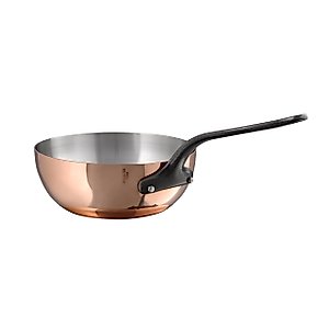 Mauviel M'Heritage M150CI 1.5mm Polished Copper & Stainless Steel Splayed Curved Saute Pan With Cast Iron Handles, 2.1-qt, Made in France