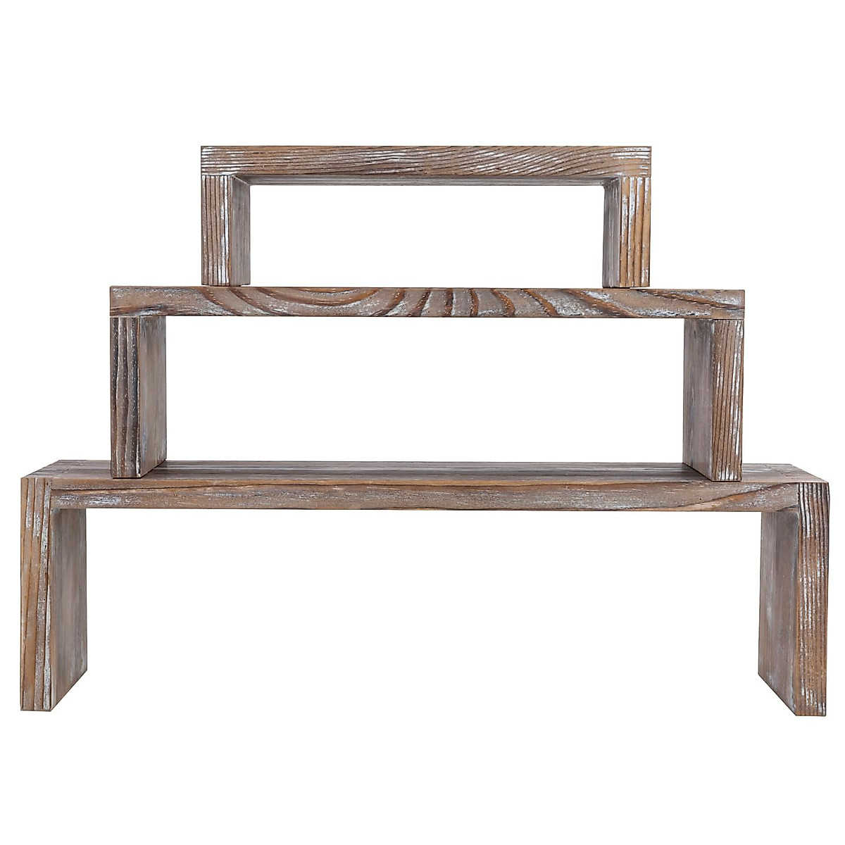 MyGift Rustic Brown Wood 3-Tier Collectibles Figurine Display Risers, Dessert Showcase Stands, Set of 3