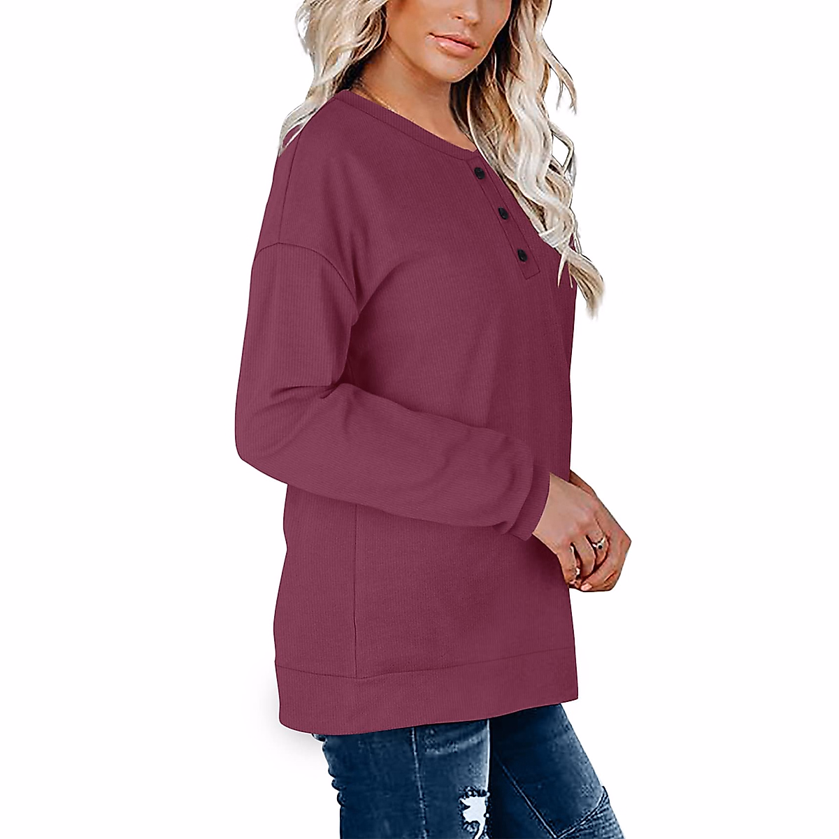 OFEEFAN Comfy Sweatshirts For Women Crew Neck Tunic Tops To Wear With Leggings Deep Purple L