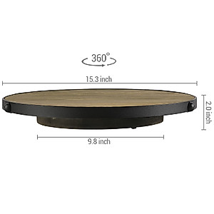 MyGift 15 Inch Large Lazy Susan Turntable Tray with Rustic Burnt Wood Finish and Black Metal Rim, Tabletop Dining Table Condiment Rotating Serving Tray