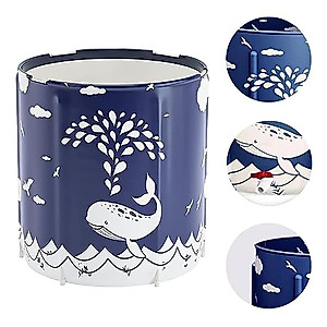 MKSY Portable Folding Bathtub, Eco-Friendly Bathing Tub Soaking Standing Bath Tub for Small Places Shower Stall Separate Family Bathroom SPA (Blue Whale)