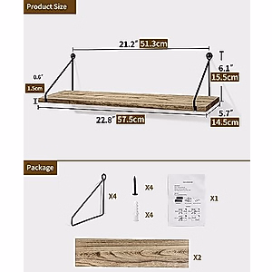 Sapowerntus Long Floating Shelves for Wall Mounted 24 Inch, Rustic Farmhouse Wood Bathroom Hanging Extended Shelf, Bedroom Living Room Kitchen Office Display, Storage Decor Set of 2, Brown