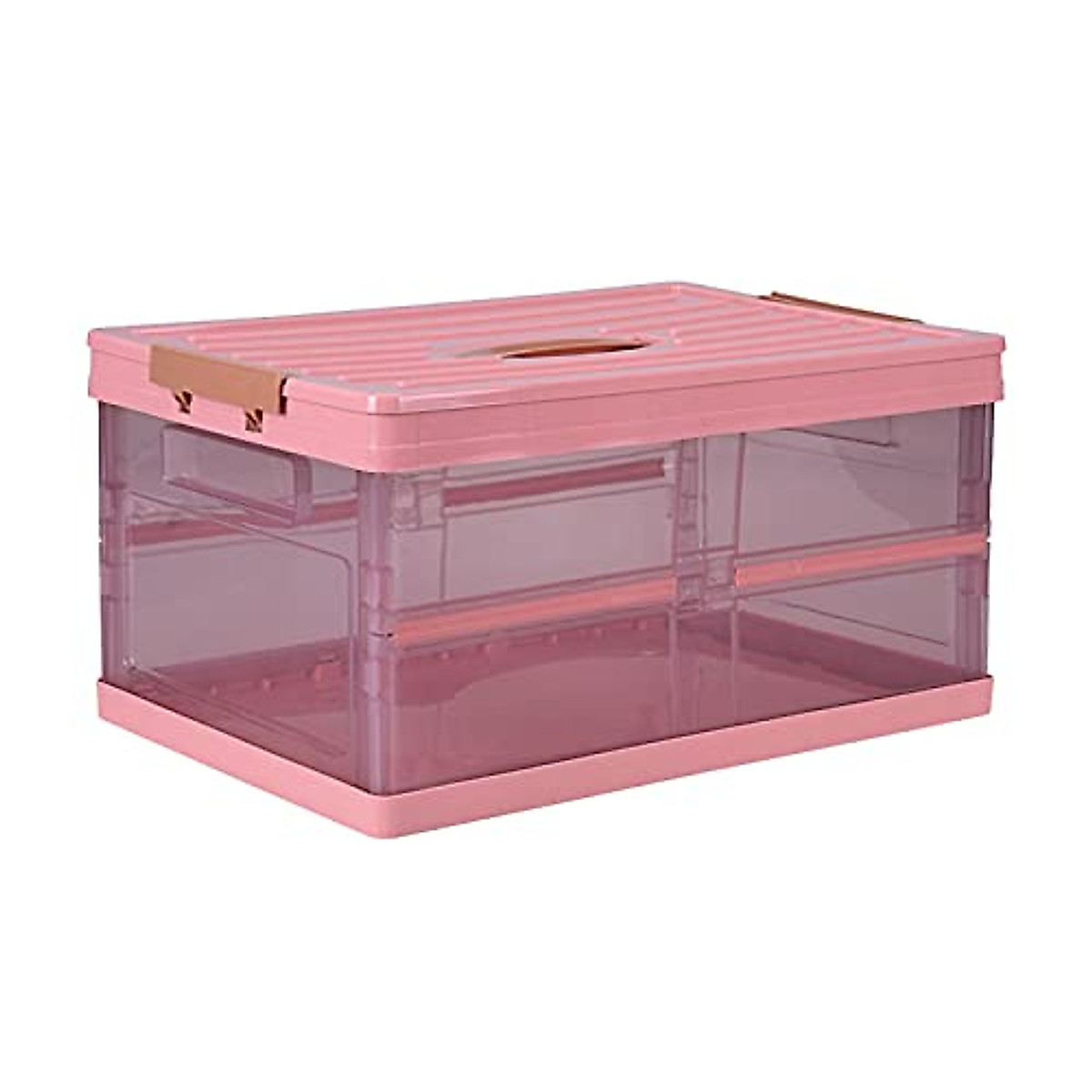 DAPANGYOUNG Collapsible Storage Bins with Lids - Clear Plastic Storage Bin Stackable Latch Storage Boxes with Durable Lid and Secure Latching Buckles For Home Office Car and Travel Organization, Pink