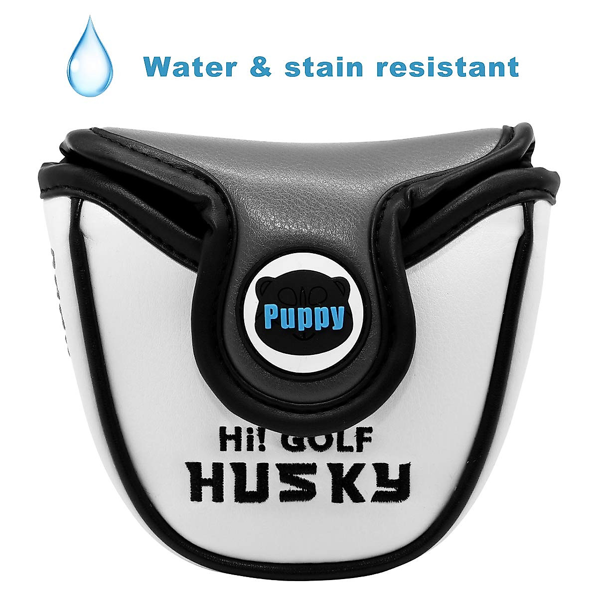 Funny Husky Dog White Mallet Putter Cover Headcover Head Cover Magnetic Thick PU Leather Golf Accessories for Men Women fits Odyssey Scotty Cameron Ping Taylor Made