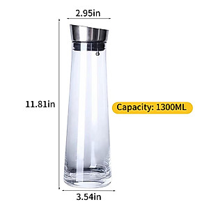Water Carafe with Lid,Glass Carafe 1.3 liter Water Carafe Glass Jug with Lid and Spout-Fruit Juice Pitcher for Hot/Cold Water, Ice Tea and Juice Beverage