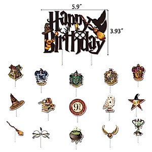 Harry Birthday Party Supplies Set Harry Birthday Decorations Include Backdrop,Happy Birthday Banner,Hanging Swirls,Latex Balloons,Cake Cupcake Toppers,Stickers for Magic Movie Birthday Party Supplies