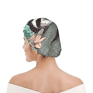 Animal Sloth Mint Green Printed Shower Cap for Women Waterproof Bath Caps Reusable Double Layered Shower Hat Bathing Shower Caps for Men Ladies Spa Salon