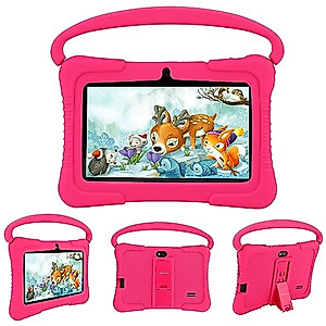 Veidoo Kids Tablet, 7 inch Android Tablet for Kids 1GB Ram 16GB Storage, Toddler Tablet with IPS Screen, Parent Control, Bluetooth, WiFi, Kid-Proof case with Kickstand, Learning, Games (Pink)