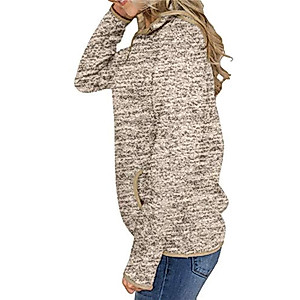 Artfish Women's Women Quarter Zip Casual Pullovers Fall Shirts Sweaters Sweatshirts with Pockets Beige Tan, XXL
