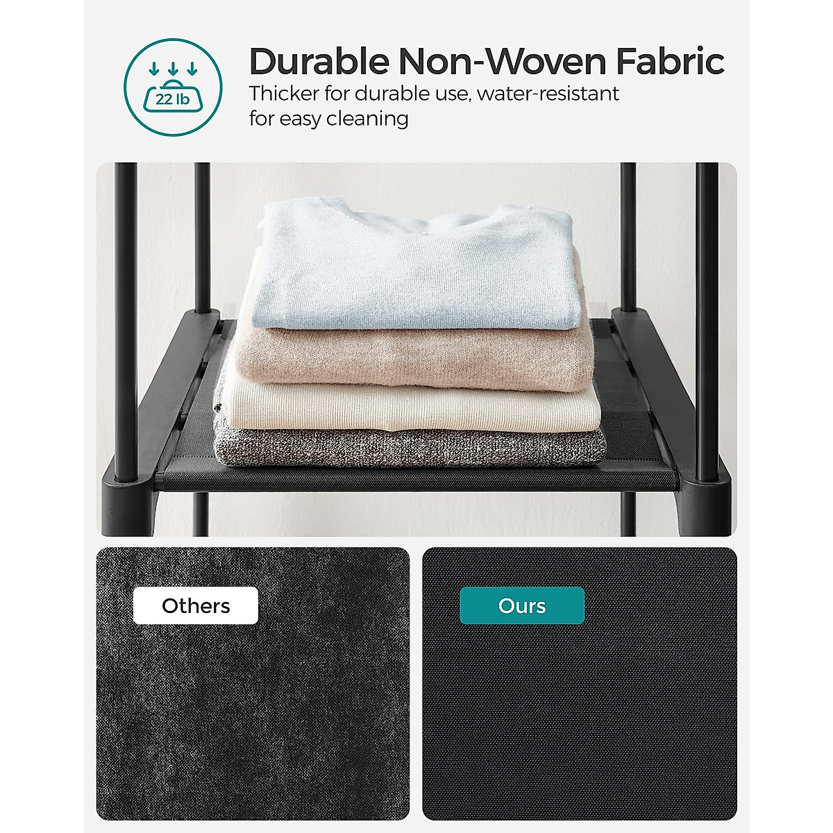 SONGMICS Closet Wardrobe, Portable Closet for Bedroom, Clothes Rail with Non-Woven Fabric Cover, Clothes Storage Organizer, 55.1 x 16.9 x 68.5 Inches, Black URYG02BK