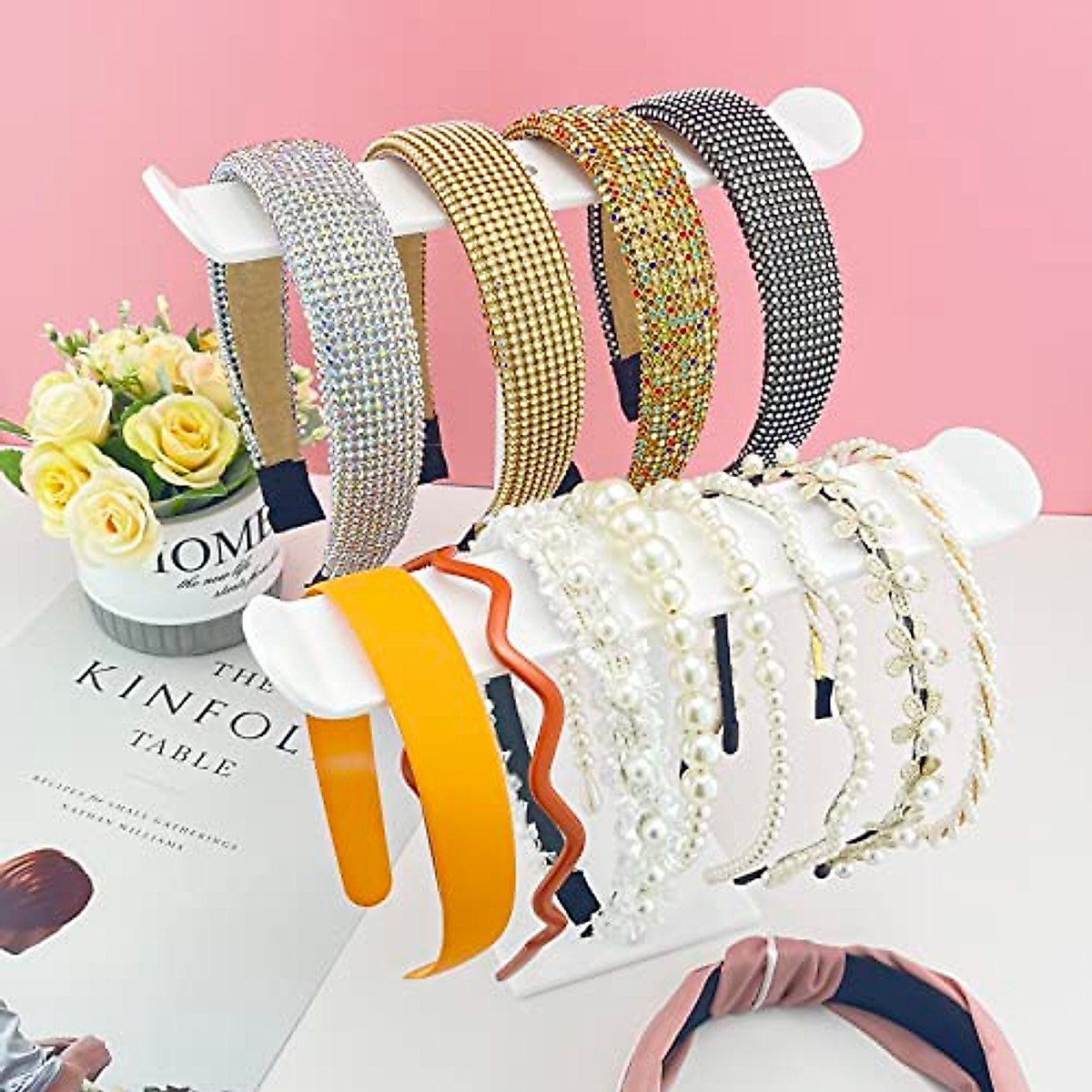 Bigfety Acrylic Headband Holder, 2 Pack White Headband Organizer Stand, Hair Accessories Storage (2-Tier & 2-Panel)