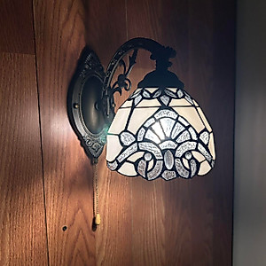 enjoy decor lamps Tiffany Armed Sconces White Stained Glass Baroque Style Lavender Pull Chain Switch LED Bulb for Bedroom Living Room 6" W*11" D*9" H