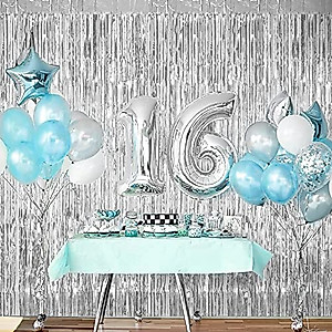 FYY (3 Pack 3.3 ft x 6.6 ft Metallic Tinsel Foil Fringe Curtains Party Decorations, Silver Birthday Backdrop Curtains for Party Wedding Holiday Engagement Bridal Shower Baby Shower Bachelorette