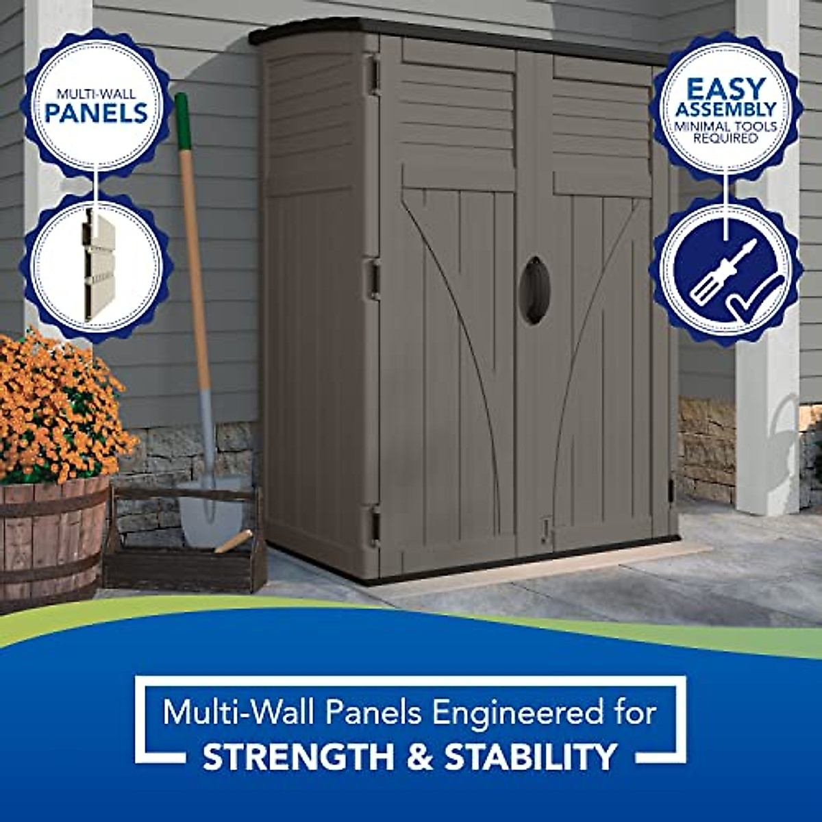 Suncast 54 cu. ft Resin Vertical Lockable Storage Shed, Stoney, BMS5700SB