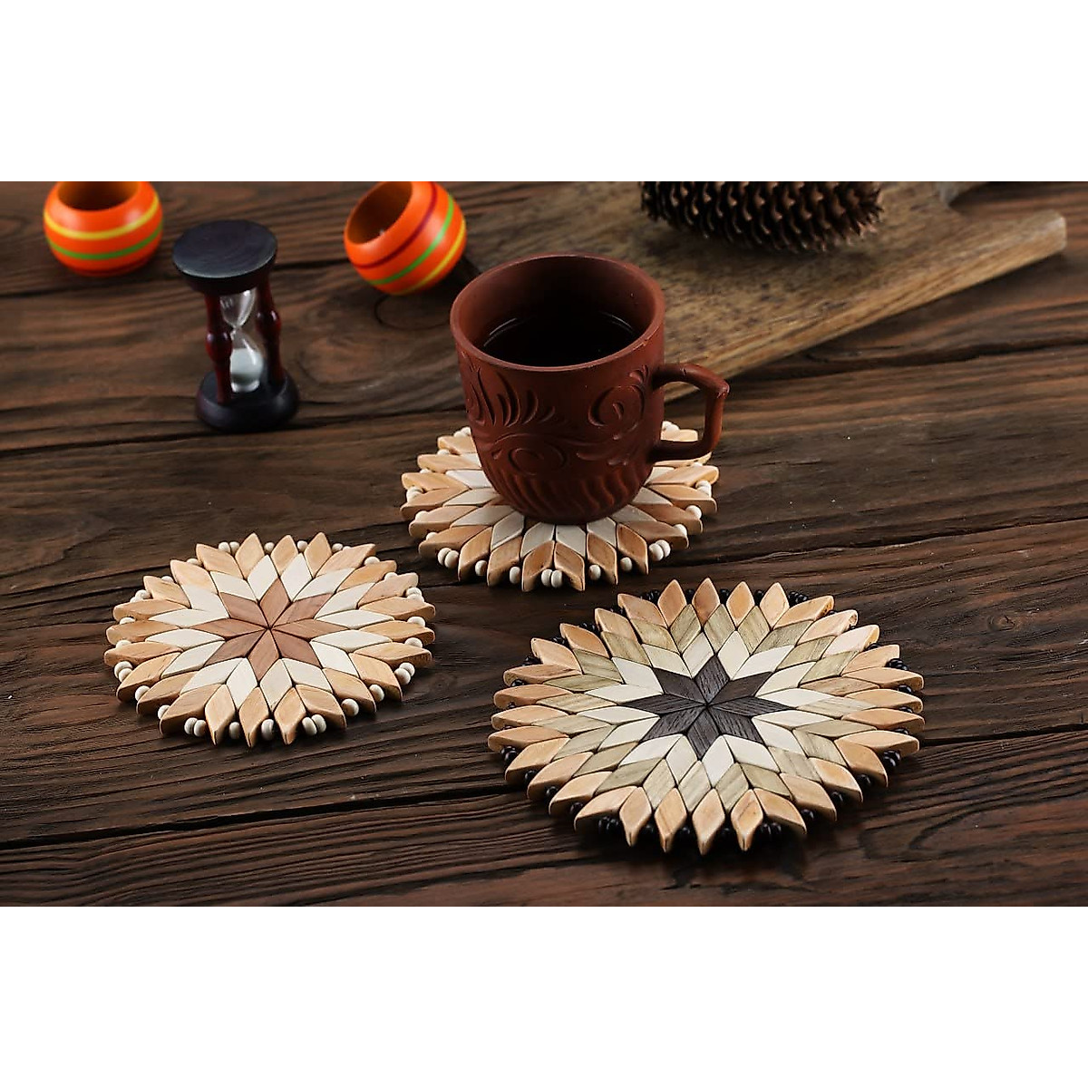 Set of 3 Small Handmade Wooden Trivets for Hot Dishes - Two 6" and one 7"- Coasters and Hot Pads - Great Kitchen Gift Idea - by SPL Woodcraft Ukraine