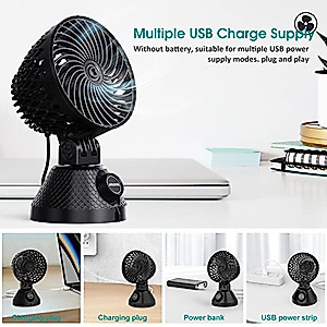 ATTLOOQ USB Desk Fan, Small Portable Desktop Personal Fan 3 Speeds Strong Airflow, Adjustable Tilt Automatic Swing Cooling Fan, Quiet Small Desk Fan for Home Office Bedroom Indoor