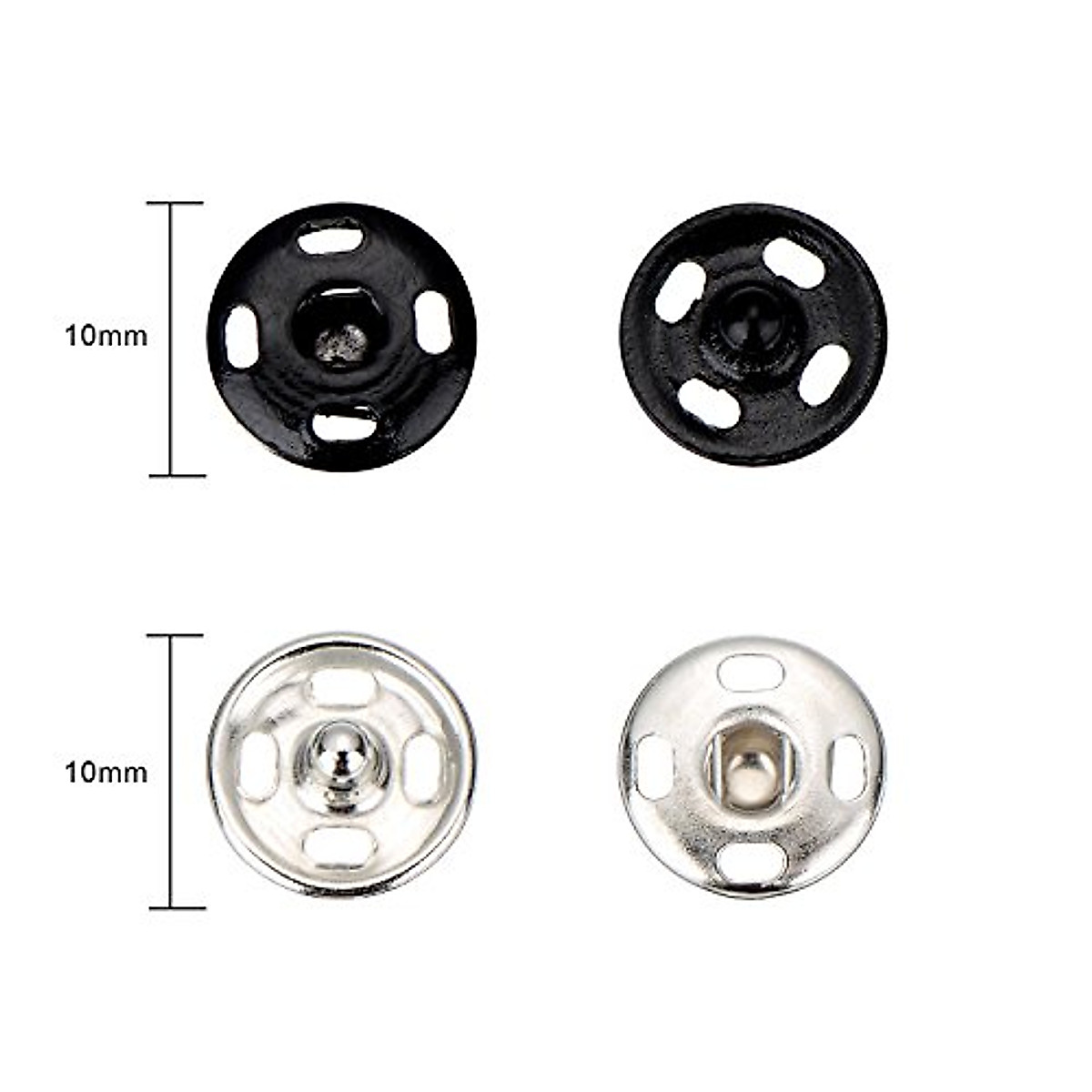 Sumind 100 Sets Sew-on Snap Buttons Metal Snap Fastener Buttons Press Button for Sewing Clothing, Black and Silvery, 10 mm