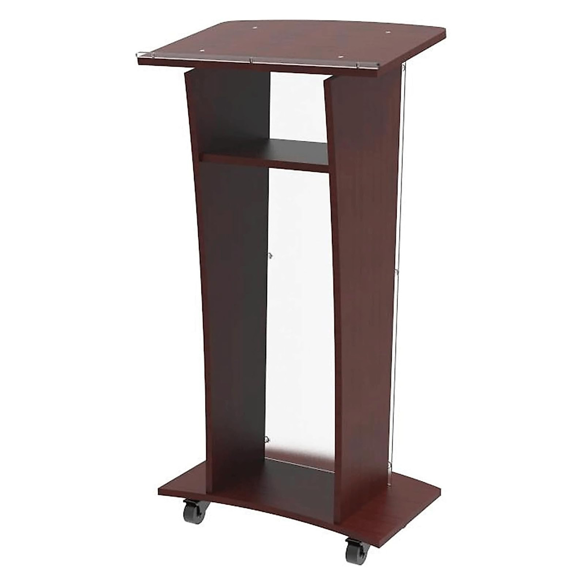 Large Podium Wooden Pulpits with Open Storage Shelves and Casters Lecterns Floor-Standing Presentation Stand Speaking Lectern