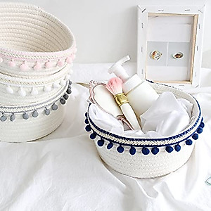 PHEZEN Cotton Rope Basket Bins, Small Woven Storage Baskets for Toy Storage Snacks Clothes Cosmetic Fruits Books Sundries Soft Storage Bins, Boho Woven Storage Baskets Decor Pink (20.5cm x 9.5cm)