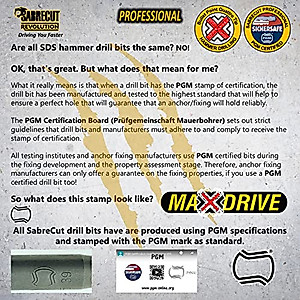 5 x SabreCut QSCK5A 13/64" 7/32" 15/64" 9/32" 5/16" x 6 19/64" Length Quattro PGM Approved Full Carbide 4 Cutter Tip Vortex Flute SDS Plus Drill Bit Mix Kit For Stone Concrete Brick Block