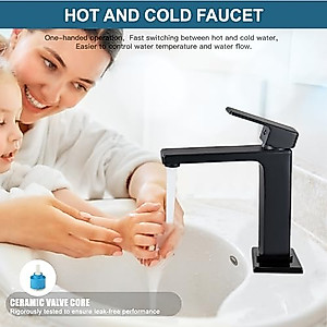 Midanya Matte Black Bathroom Sink Faucet 1 Hole Single Handle Deck Mount Lavatory Mixer Tap Include Pop Up Drain with Overflow One Lever Commercial