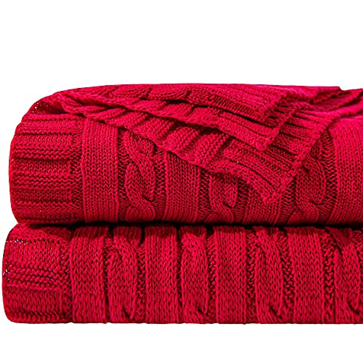 NTBAY 100% Pure Cotton Cable Knit Throw Blanket, Super Soft Warm 51x67 Knitted Throw Blanket for Couch, Sofa, Chair, Bed - Extra Cozy, Machine Washable, Comfortable Home Decor, Red