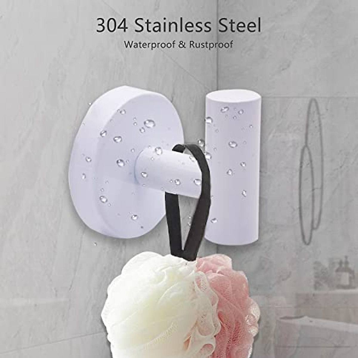 Biomoty Towel Hooks White, 2 Pack SUS304 Stainless Steel Wall Hooks for Hanging, Heavy Duty Coat Robe Clothes Hook Wall Mounted for Bathroom Bedroom Kitchen (White)