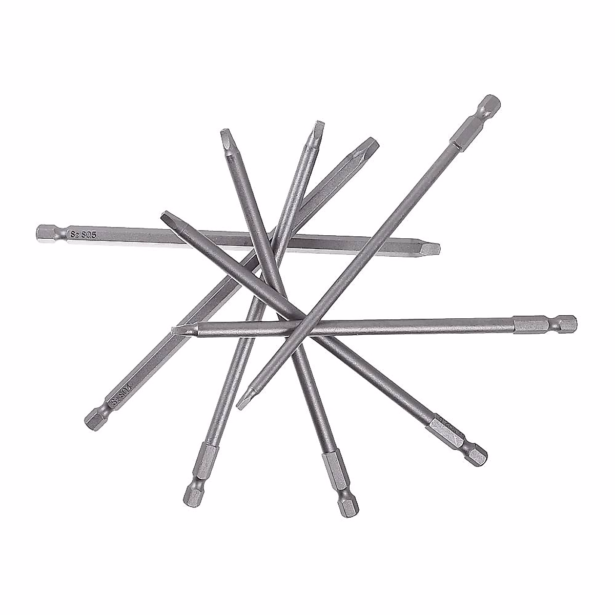 Rocaris 7 pcs 1/4 Inch Hex Shank Long Magnetic Square Head Screwdriver Bits Set Power Tools SQ1, SQ2, SQ2.5, SQ2.7, SQ3, SQ4, SQ5 For Poket Hole Jig- 6 inch Length