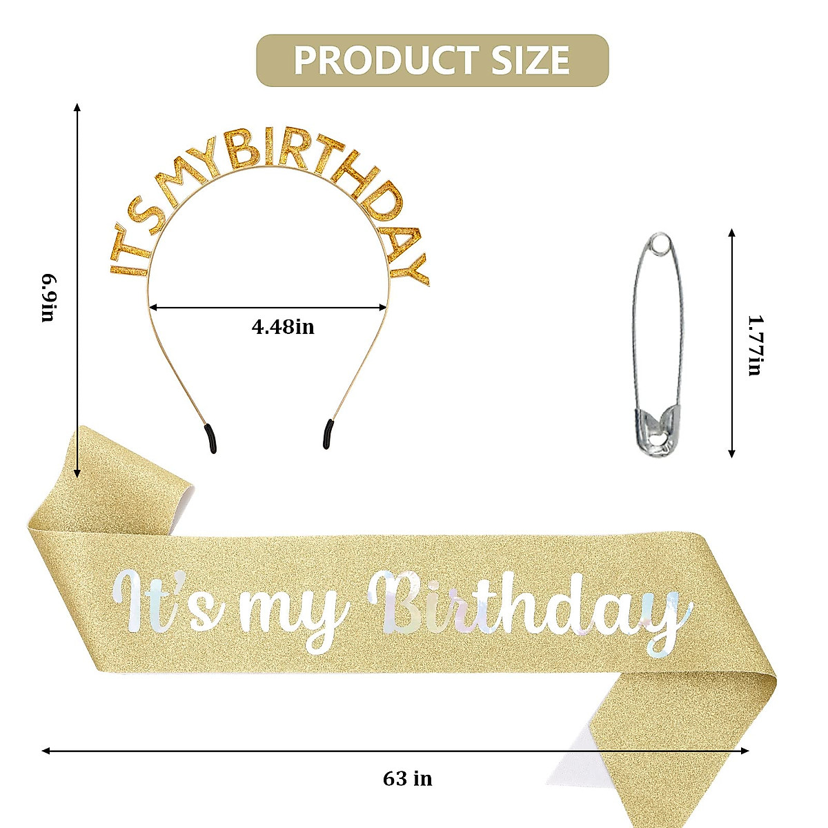 ACO-UINT Gold Birthday Headband Crown, Cute Sash & Tiara Set for Girls, Sweet Birthday Decorations & Gifts