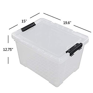 Pekky 50 Quart Clear Storage Containers/Bins with Lid，Wheels and Latching Handles, Large Rolling Storage Plastic Box Tote(4Packs)