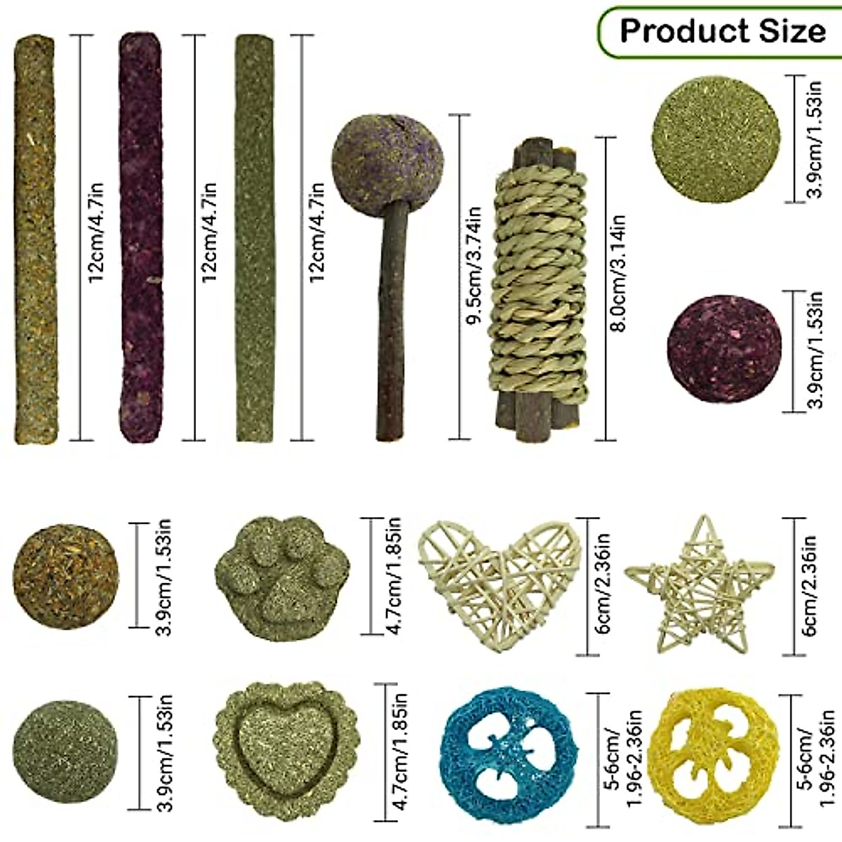 Rabbit Toys Guinea Pig Toys Bunny Toys 23PCS, Rabbit Chew Toys for Teeth Care, Natural No Strong Smell Timothy Hay Sticks Chew Treats and Balls for Bunny, Rabbit, Guinea Pig, Chinchilla, Hamster