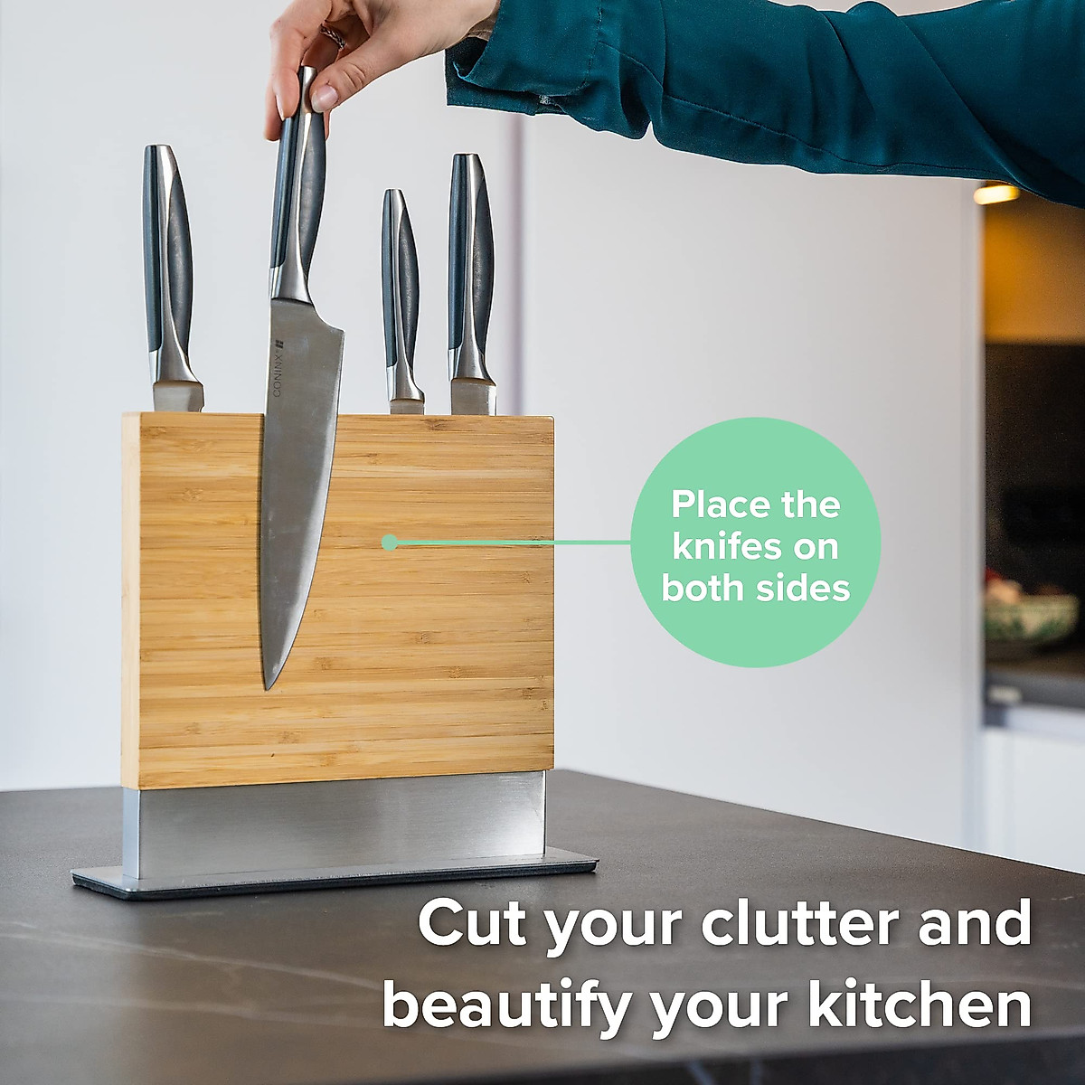 Coninx Double Sided Magnetic Knife Block - Magnetic Knife Holder - Knife Magnet - Bamboo Knife Holder - Knife Block without Knives - Magnetic Knife Stand (Bamboo Vertical)