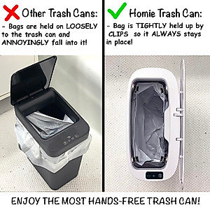 Homie Automatic, Smart Trash Can 3.2 Gallon with Touchless Motion Sensor and Anti - Bag Slip Lid, Use as Mini Garbage Basket, Slim Dust Bin, or Decor in Bathroom, Restroom, Kitchen (Shiny White)